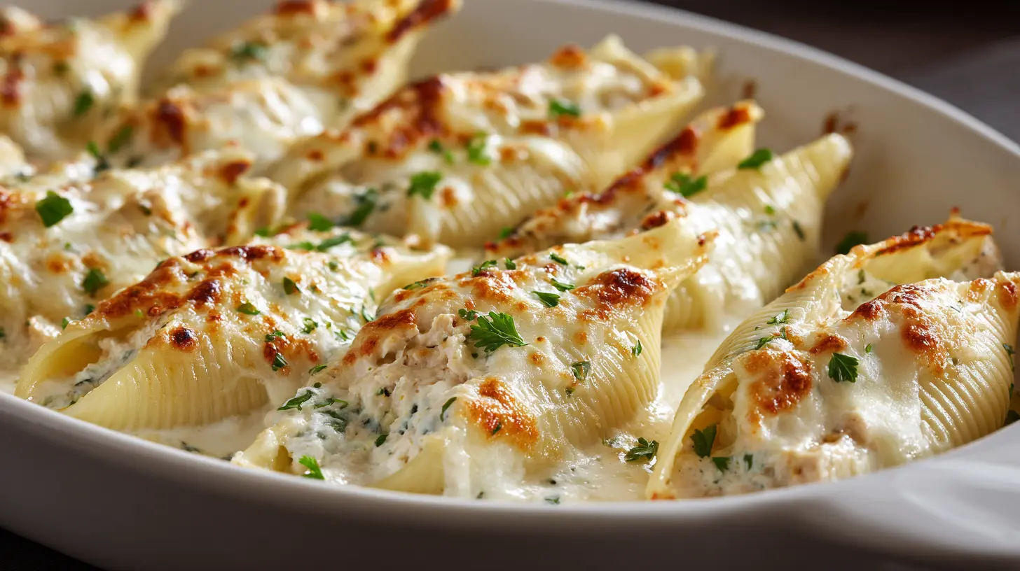 Chicken Alfredo Stuffed Shells Recipe - Creamy Pasta Bake