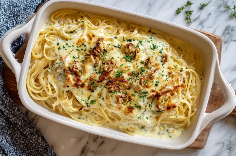 The Best Baked spaghetti with Alfredo sauce